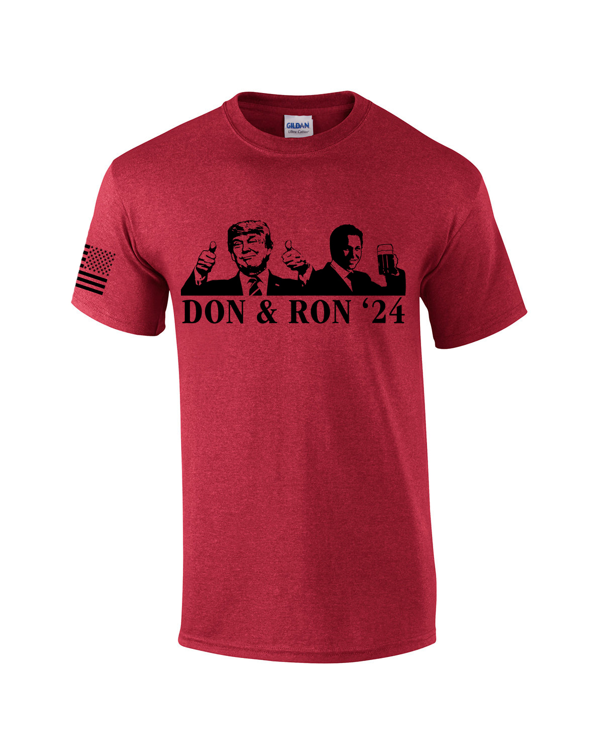 Funny Don and Ron 2024 Funny American Flag Sleeve Mens Short Sleeve T ...