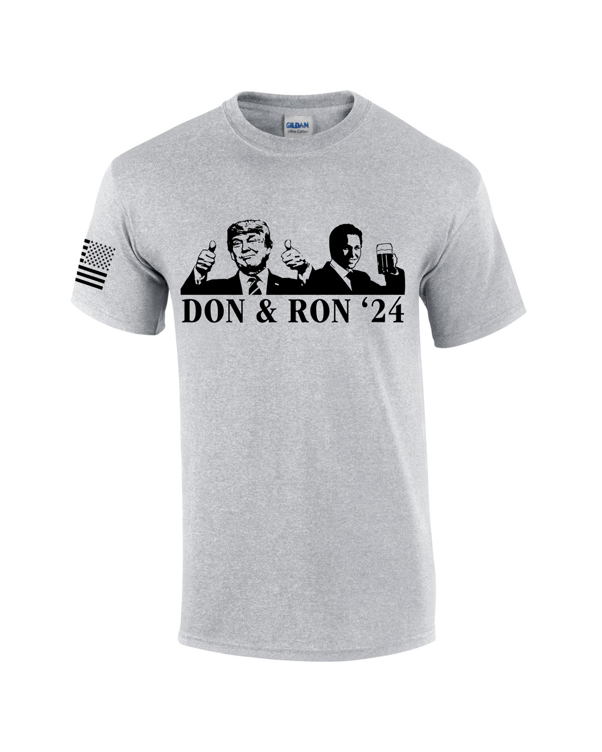 Funny Don and Ron 2024 Funny American Flag Sleeve Mens Short Sleeve T ...