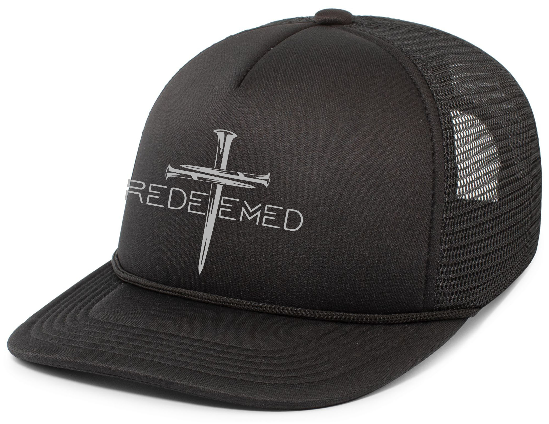 Mens Christian Redeemed Embroidered Rope Hat Foam Front Mesh Back ...